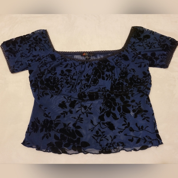 Dolls Kill | Tops | Delias By Dolls Kill Blue Velvet Mesh Burnout Top ...